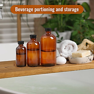 STARSIDE 12 Pack 16 oz Amber Glass Bottles with Lids, 480 ml Round Boston Bottles for Essential Oils, Hot Sauce, Juice, Liquids, Include 2 Funnel, 12 Labels.