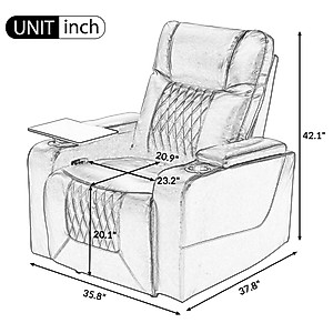 Merax Lazy Boy Recliner Chair, Power Leather Single Sofa, with Cup Holders, Tray Table and Storage, Black