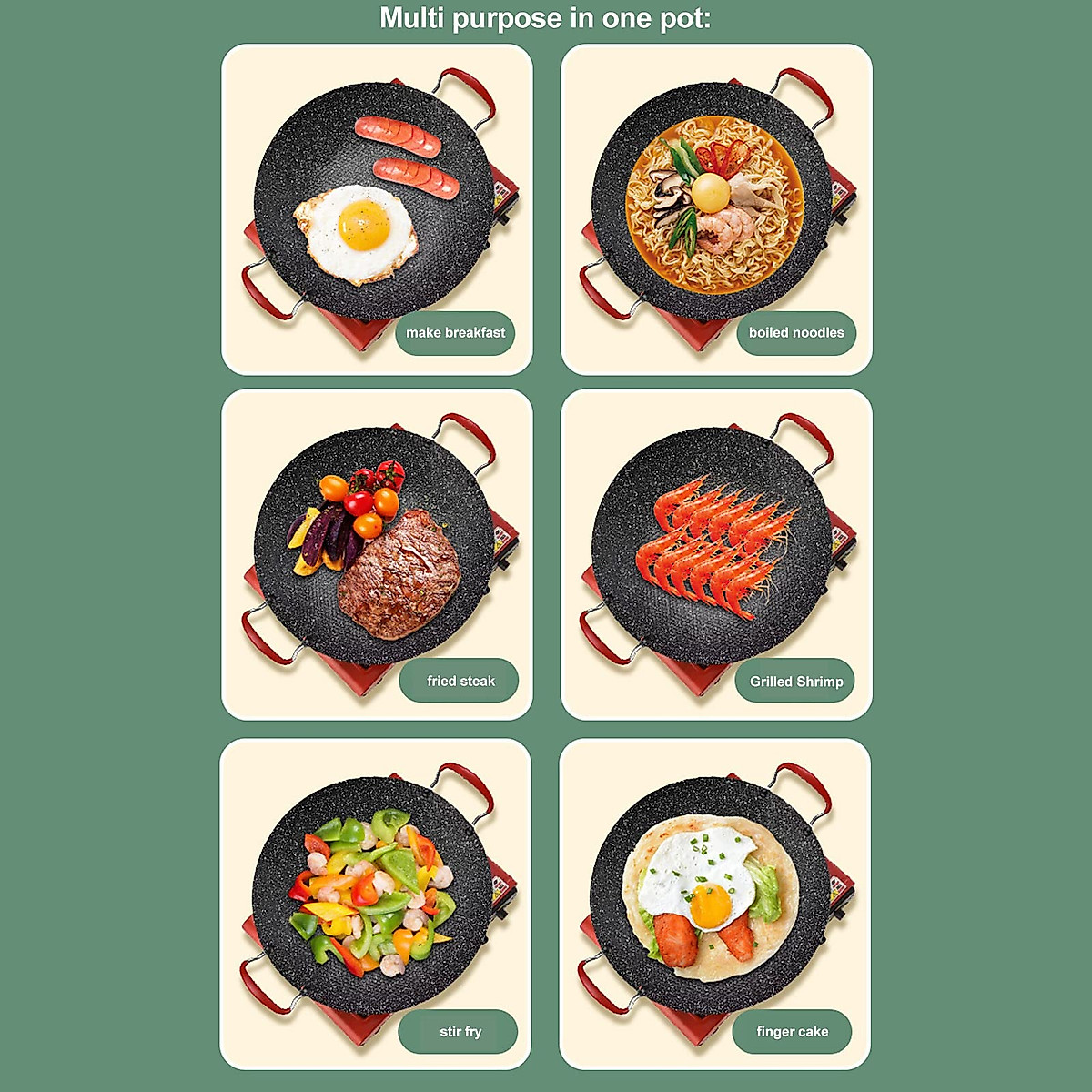 Aqur2020 Korean BBQ Grill Pan, Medical Stone 6 Layer Coating Round Griddle Pan with Anti Scalding Handle for Gas Ceramic Stove (38cm)