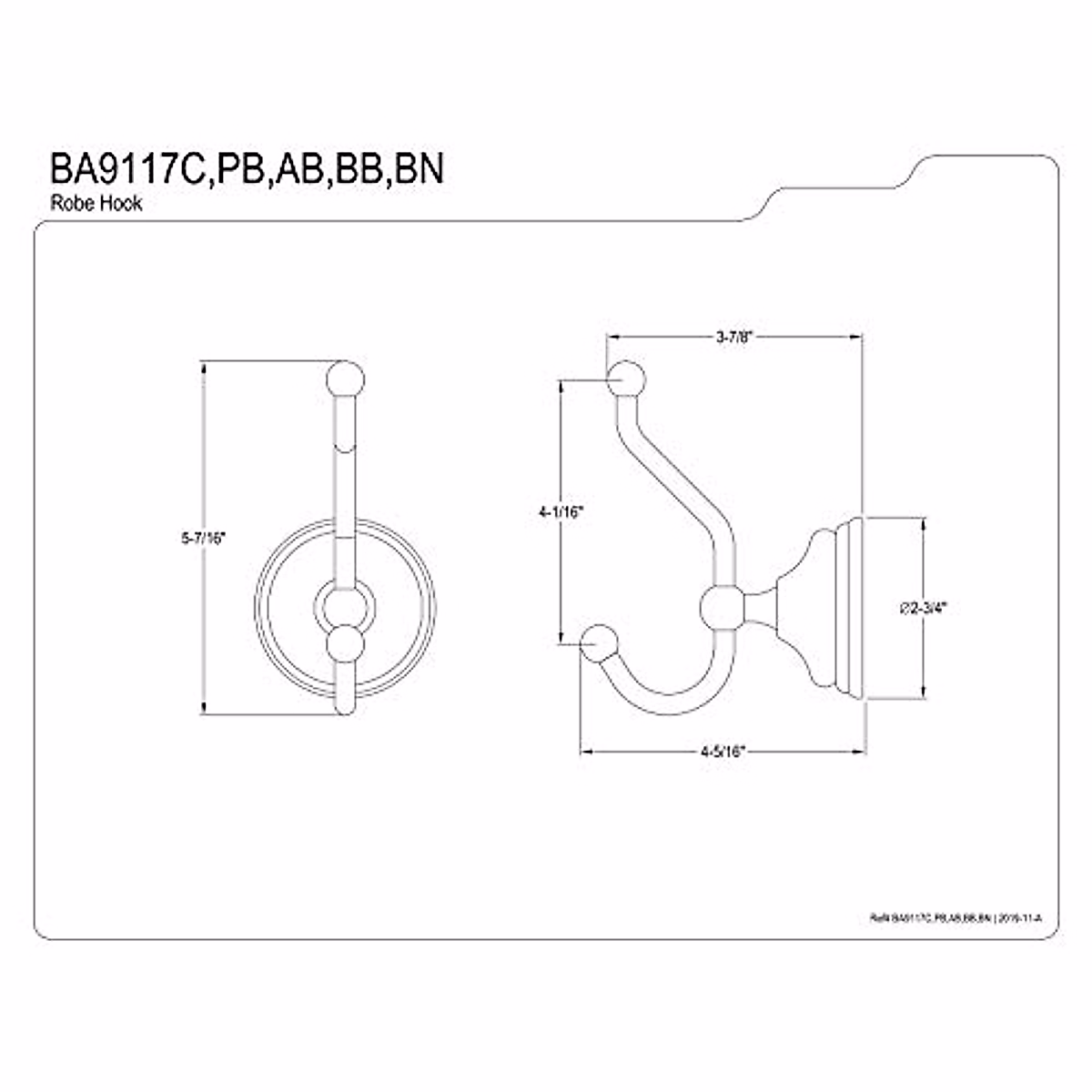 Kingston Brass BA9117BB Water Onyx Robe Hook, Brushed Brass