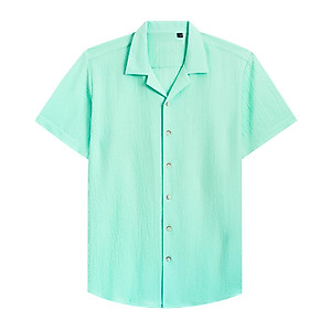 Alimens & Gentle Men's Seersucker Hawaiian Shirts Casual Short Sleeve Button Down Shirt for Men Summer Beach Shirt(Mint Green, Large)