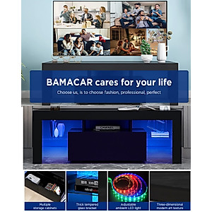 BAMACAR LED TV Stand For 60 Inch TV, Small TV Stand 60 Inch TV Table, 60 55 50 Inch TV Stand For Bedroom 60 55 50 Inch TV Stands For Living Room Black TV Stand For 50 55 Inch TV Stand 55 Inch TV Table