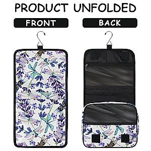 Dragonfly Purple Flower Travel Toiletry Bag Cosmetic Makeup Bag for Women Men Hanging Hook Wash Toiletries Portable Toiletry Bags Organizer