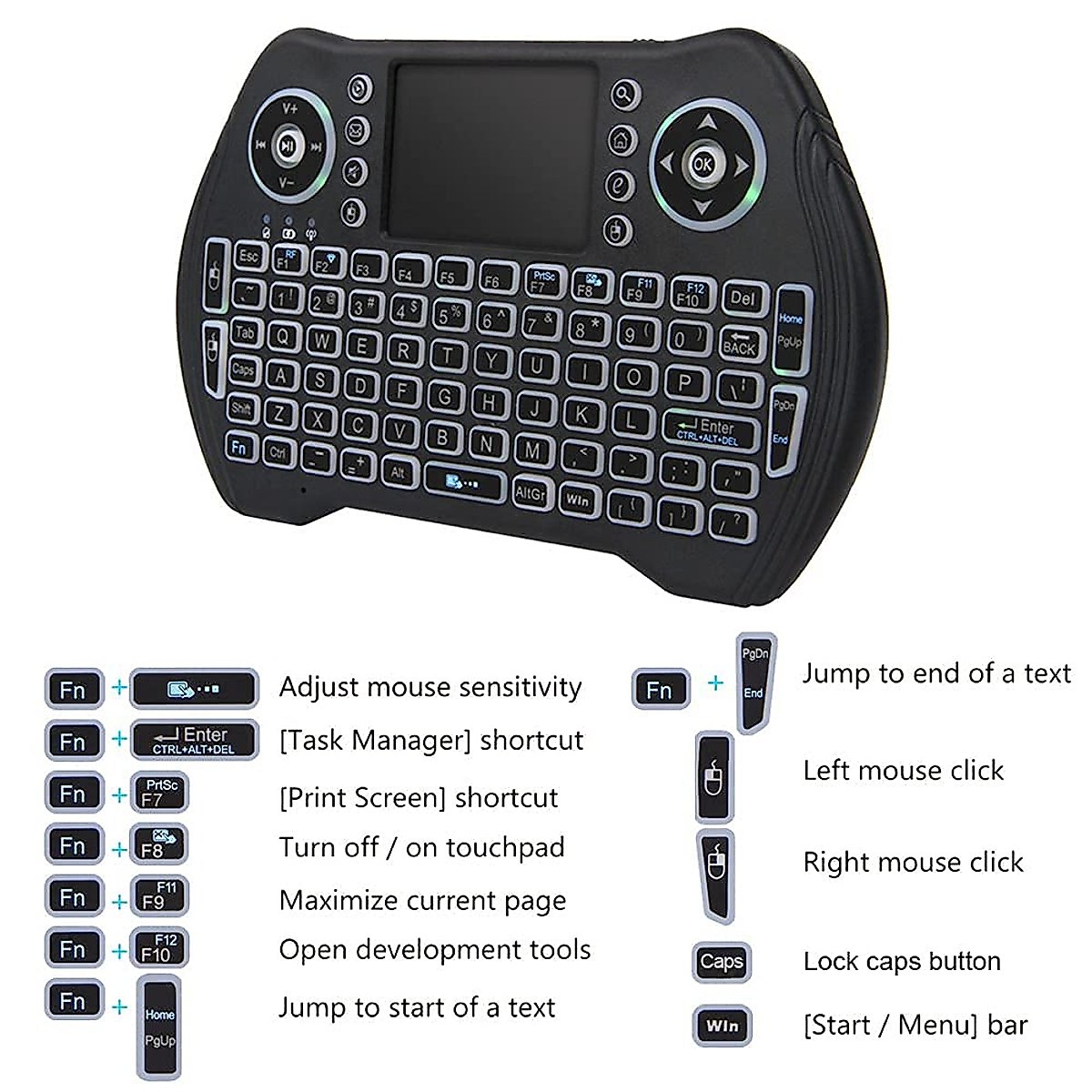 BL Mini Wireless Keyboard Remote Control with Touchpad Mouse Combo, Backlit 2.4GHz Mini Keyboard Wireless USB Dongle Rechargeable Li-ion Battery for Android TV Box Smart TV PC PS3 Windows MacOS X-Box