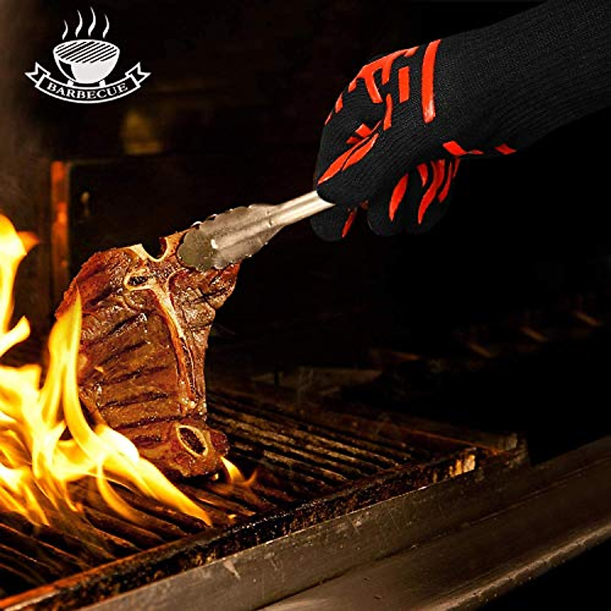UTOI BBQ Grill Gloves, 1472°F Heat Resistant Barbecue Gloves Oven Mitts for Kitchen Garden BBQ Grilling and Outdoor Cooking Campfire, EN407 Certified, 1 Pair 13 inch Long Extra Forearm Protection