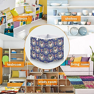 Doterii Cute Pug Dog and Flowers Fabric Foldable Storage Cube 11 inch Open Home Storage Bins for Shelves Organizing