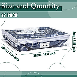 12 Pcs Clear Zippered Storage Bags PVC Sweater Storage Bags Sheet Organizer Plastic Sheet Storage Sweater Bags with Zipper and Label Pocket for Clothes Closet Linen Sweater Pillow (14 x 12 x 3 Inch)