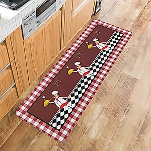 Libaoge Farmhouse Chef is Cooking Pizza Bread Red and White Plaid Kitchen Mat Rug 1 PCS Runner Rug Anti-Fatigue Comfort Memory Foam Standing Mat Non-Slip Floor Door Mat for Bathroom Bedroom 24x71in