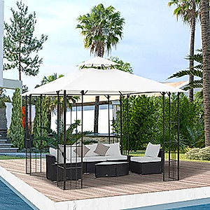 Outsunny 10' x 10' Patio Gazebo, Double Roof Outdoor Gazebo Canopy Shade Shelter with Metal Corner Frame Screen Wall, for Garden, Lawn, Backyard and Deck