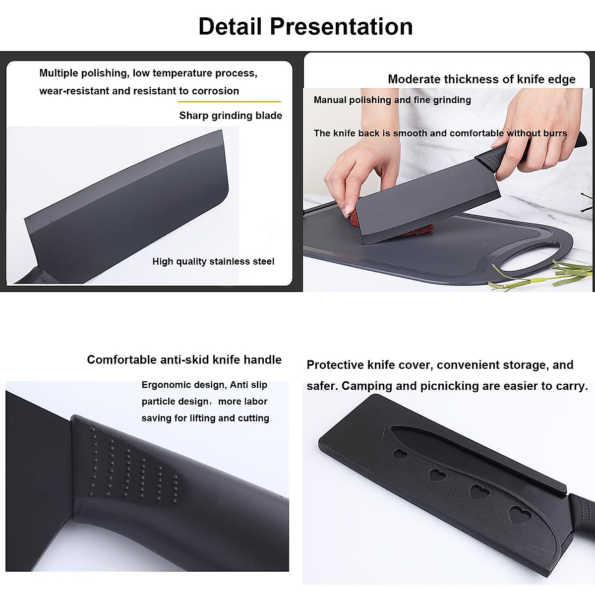 Generic Knife Sets, Black Kitchen Knife Set with Stainless Steel Kitchen Knife, Melon Planer, Holder, Suitable for kitchens, hotels, and restaurants