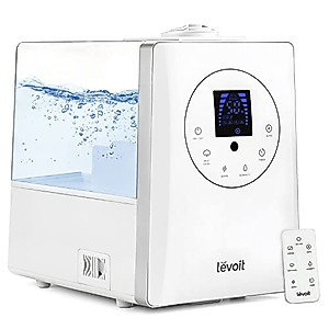 LEVOIT Humidifiers for Bedroom Large Room Home, 6L Warm and Cool Mist Ultrasonic Air Vaporizer for Plants and Whole House (2.4L Water Tank), Built-in Humidity Sensor, Essential Oil Diffuser, Whisper Quiet, Timer, White