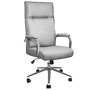 Office Chair Ergonomic Desk Chair，Swivel Computer Desk Chair with Adjustable Height and Wheels，High Back Leather Executive Chair with Lumbar Support,Grey