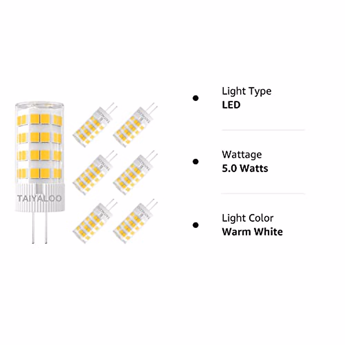 G4 LED Bulb 12V AC/DC 5W Equivalent to 40W Halogen Bulb, T3 JC Type Bi-Pin Base, Warm White 2700K G4 Bulb for Outdoor Landscape Lighting Deck Stair Step Path Paver Lights, Home Lighting, (6 Pack)