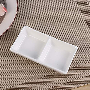 Hemoton Ceramic Appetizer Serving Tray Divided Serving Platter Chips Dip Sauce Dishes 2 Compartment Snacks Dishes Tray 5 Inch for Salt Vinegar Sugar Spices White