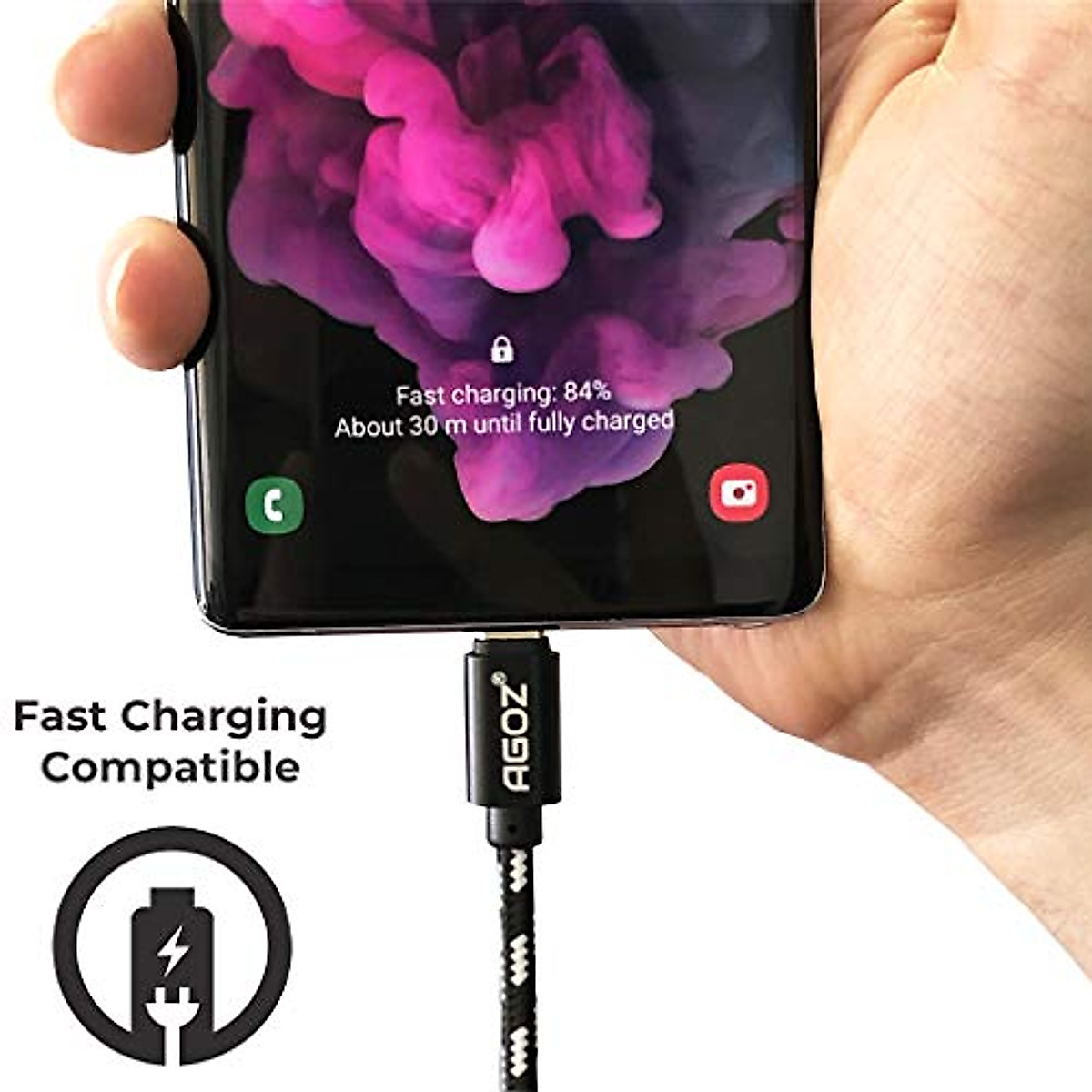 AGOZ 6ft Type USB C Cable Fast Charger for T-Mobile REVVL V+ 5G, TMobile TCL Stylus 5G, ZTE Blade 11 Prime, Max Duo Z962BL Z963VL, Blade ZMAX Z982, Blade Spark Z971, Max XL N9560, Blade X1 5G