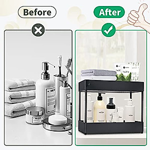 Under Sink Organizer and Storage - Bathroom Organizer - Multi-purpose Kitchen Organizer Countertop Storage Shelf Holder with Hooks, 2 PCS