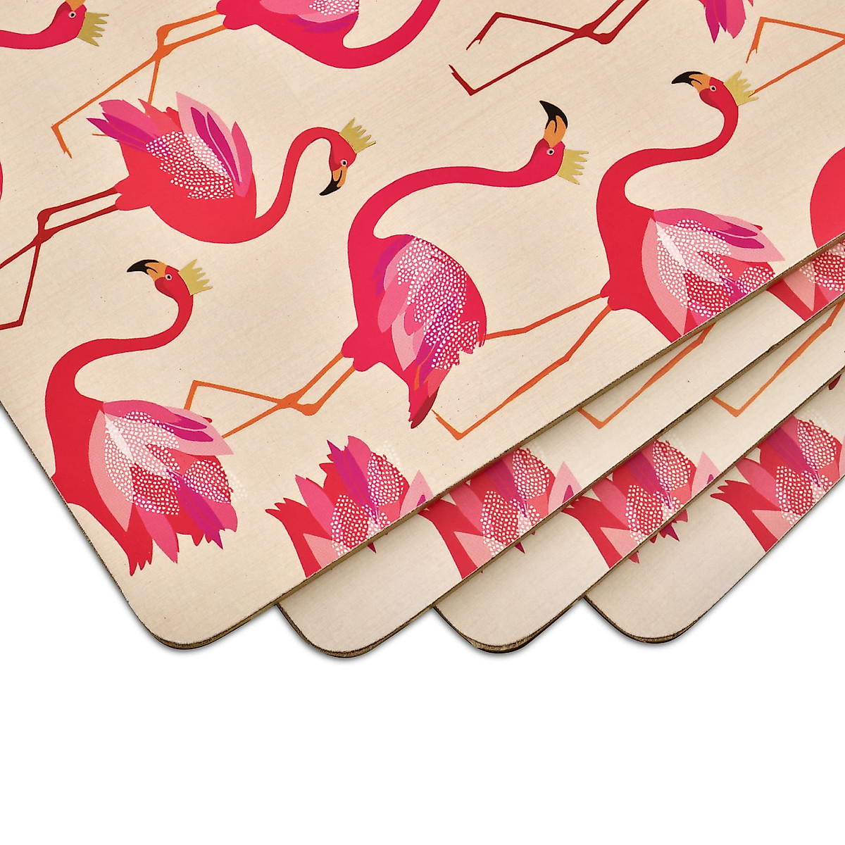 Pimpernel Sara Miller London Flamingo Collection Placemats | Set of 4 | Heat Resistant Mats | Cork-Backed Board | Hard Placemat Set for Dining Table | Measures 15.7” x 11.7”