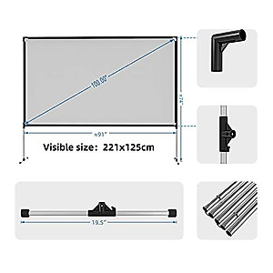ZLXDP Portable Projector Screen Outdoor with Stand Bracket Screen 100 inch 16:9 4K 3D Fast Folding Projection Screen