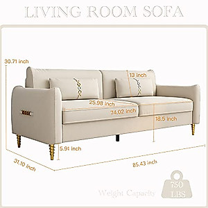 yunqishi 85.43" Modern Velvet Green Couch for Living Room, Luxury Upholstered Comfy Loveseat Sofa (Velvet Beige)