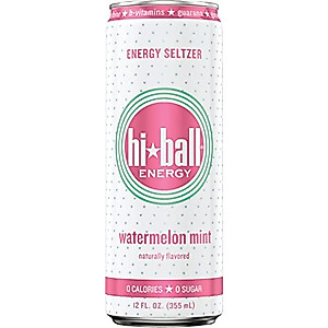 Hiball Energy Seltzer Water, Caffeinated Sparkling Water Made with Vitamin B12 and Vitamin B6, Sugar Free (4 pack of 12 Fl Oz), Watermelon Mint