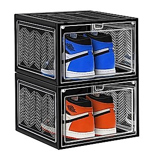 Shoe Boxes Shoe Containers Shoe Organizer for Closet, Shoe Storage Boxes Clear Shoe Boxes Stackable Large Shoe Storage Boxes with Hard Plastic Shoe Boxes Stackable, Clear Shoe Box As your boot & Shoe Boxes Drop Front Shoe Box 2 Pack (WAB2)