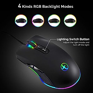 FIRSTMEMORY USB C Mouse Type C Ergonomic Wired Mouse RGB Gaming Mouse Optical Mice with Adjustable DPI 800/1600/2400/3200 Compatible with Notebook, PC, Laptop, MacBook and All Type-C Device (Black)