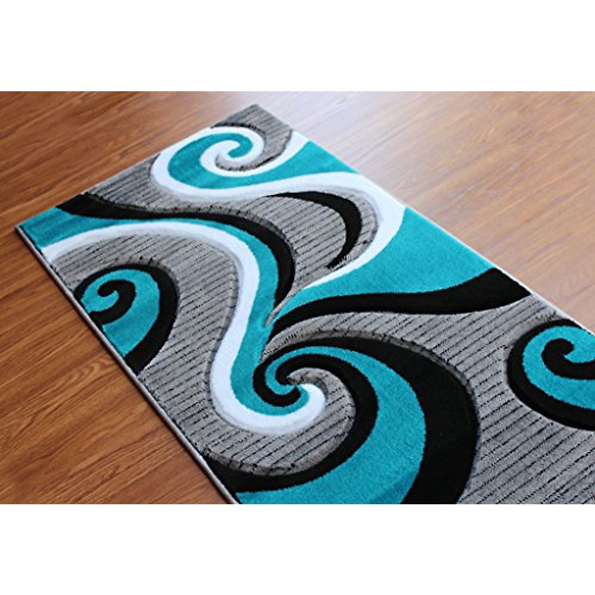 Masada Rugs, Sophia Collection Hand Carved Area Rug Modern Contemporary Turquoise White Grey Black (2 Feet X 7 Feet 3 Inch) Runner