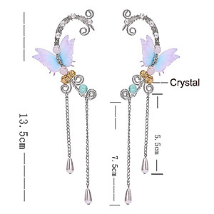SXNK7 Elf Ear Cuffs Clip on Earrings Butterfly Flower Tassel Filigree Elven Cosplay Fairy Ear Wrap Cuffs Earrings for Women Wedding Jewelry