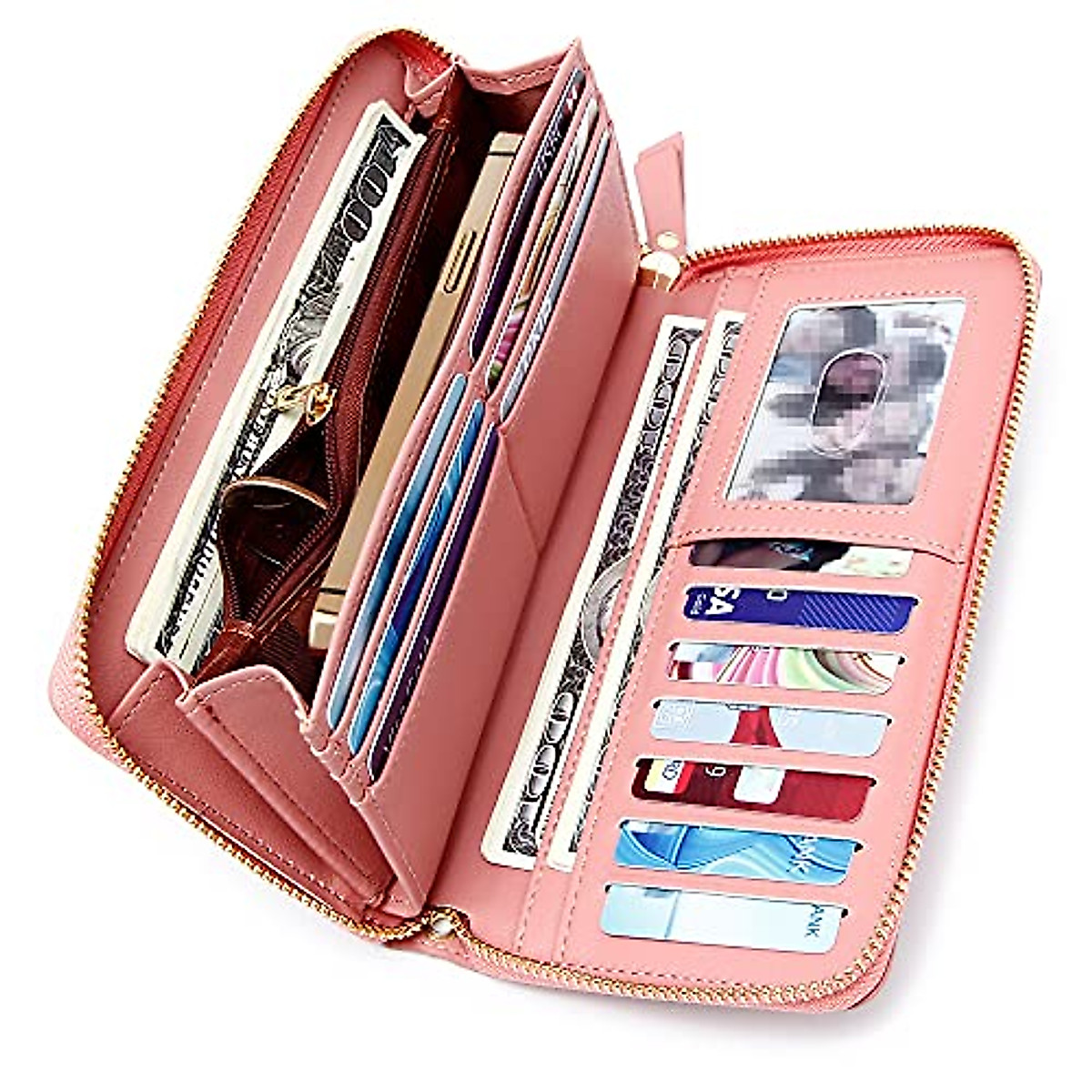 VOCUS Womens Wallet RFID Blocking Zip Around Wallet PU Leather Large Travel Long Purse Credit Card Holder with Wristlet