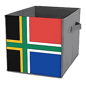 South African Nordic Cross Flag PU Leather Collapsible Storage Bins Canvas Cube Organizer Basket with Handles