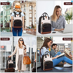 LOVEVOOK Laptop Backpack for Women, Fashion Travel Work Anti-theft Bag with Lock, Business Computer Backpacks Purse, College School Student Bookbag, Fits 15.6 Inch Laptop, Beige-Black-Brown