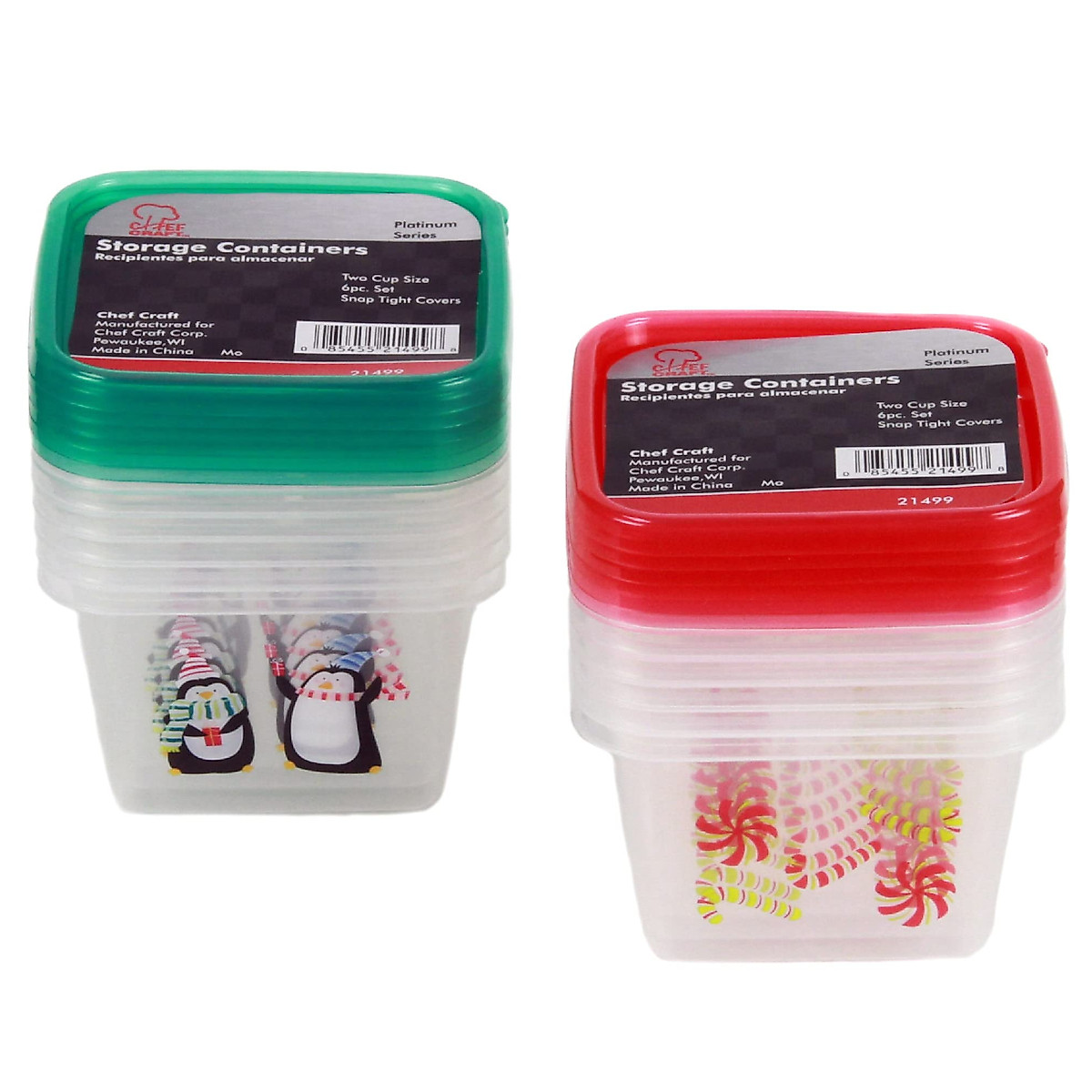 Chef Craft Select Holiday Christmas Storage Container, 2 Cup Capacity 6 Piece Set, Color May Vary