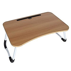 Folding Laptop PC Lazy Desk Portable Bed Tray Laptop Table with Storage Drawer and Water Bottle Holder Serving Tray Dining Bed Table with Slot for Eating Working PC Desk (Color : Khaki)