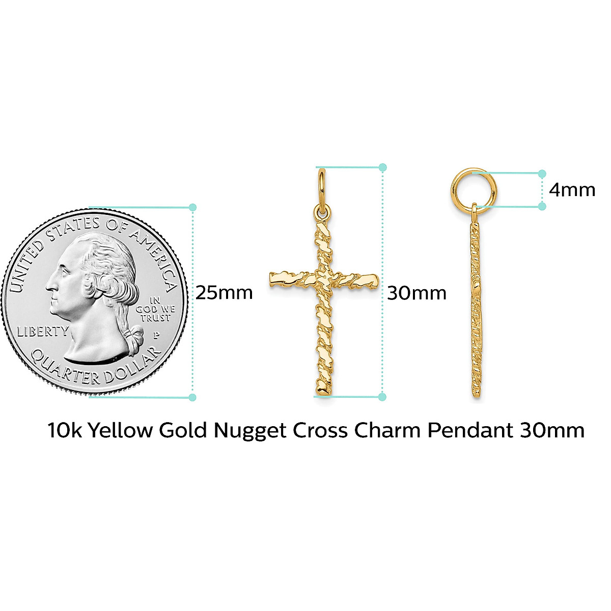 Solid 10k Yellow Gold Nugget Cross Charm Pendant - 30mm x 16mm - Jewelry Gifts For Women Wife Mom Gifts For Men Husband Dad