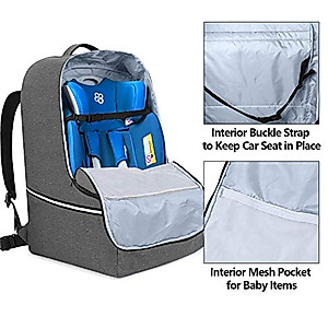 Teamoy Car Seat Travel Bag, Car Seat Gate Check Bag with Top Handle and Reflective Tapes, Infant Carseat Carrier Covers for Airplane, Gray