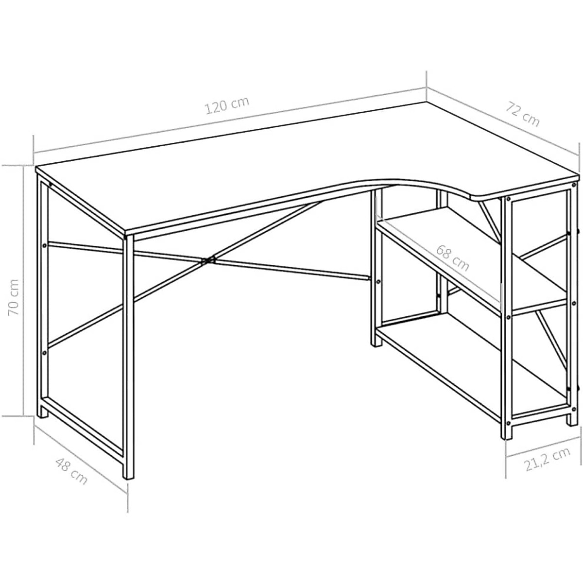 vidaXL Computer Desk Industrial Home Office Workstation PC Study Writing Working Table Corner Desk Furniture White and Oak 47.2"x28.3"x27.6"