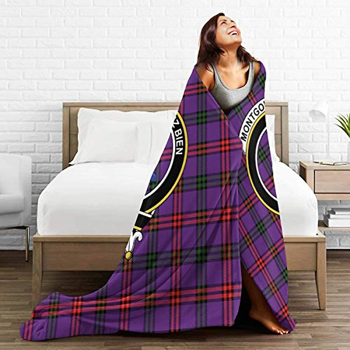 Jun2K Ultra-Soft Micro Fleece Blanket,Montgomery Tartan Clan Badge Throw Blanket Sheet 80"x60"
