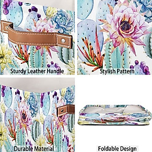 Floral Cactus Plant Cube Storage Bins 13 Inch Fabric Storage Basket Square Storage Bins Collapsible Nursery Storage Bin Organizer Basket Storage Box for Shelves, Closet