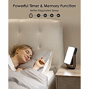 ALBINA Litght Therapy Lamp UV-Free 10,000 Lux Sunlight Lamp with 5 Adjustable Brightness 4 Timer Function, Detachable Stand Wooden Frame, Sun Lamp for Home/Office (Black/Walnut)