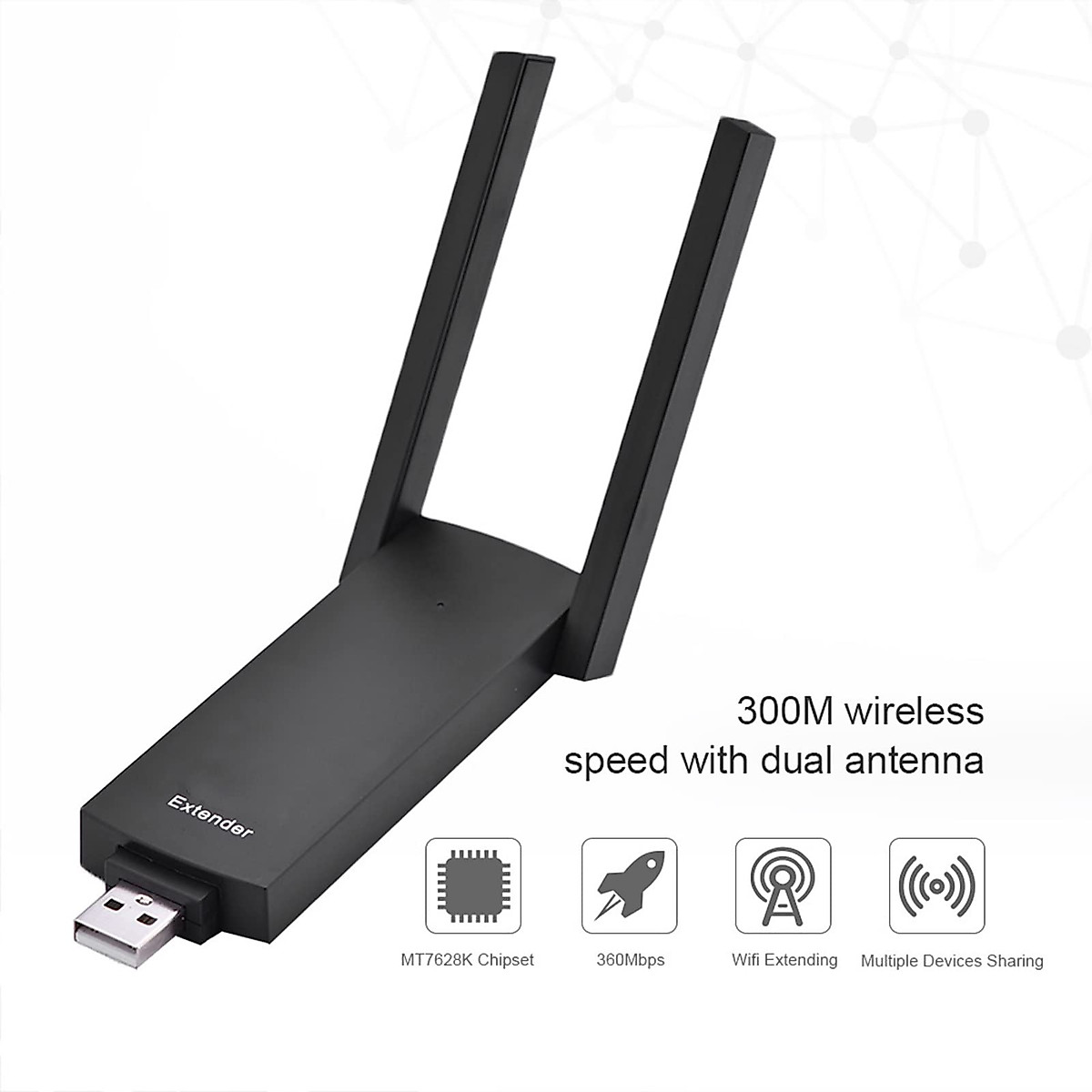 WiFi Extender, 300Mbps USB WiFi Network Signal Range Extender Wireless Internet Booster Dual Antenna Wireless Router Repeater AP Amplifier