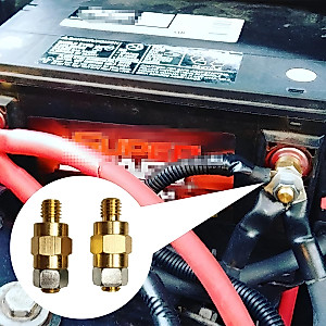 BESULEN 4 Pcs Side Post Battery Terminal, 3/8"-16 Copper Bolt Connector, Solid Brass Post Adapter Extender Screws for Standard Battery, Thread Side Terminal Batteries Studs