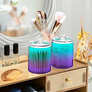 Bright Turquoise Purple Qtip Dispenser Apothecary Jars Bathroom Qtip Holder Storage Canister Plastic Jar 10 Oz for Cotton Ball Swab Round Pads Floss 4pcs