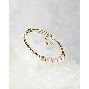 Pink Pearl Spinner Fidget Ring, Sterling Silver 14K Gold-Filled Open Wire Band, Helps Relieve Stress Anxiety Worry, Adjustable Ring, Jewelry Inspirations