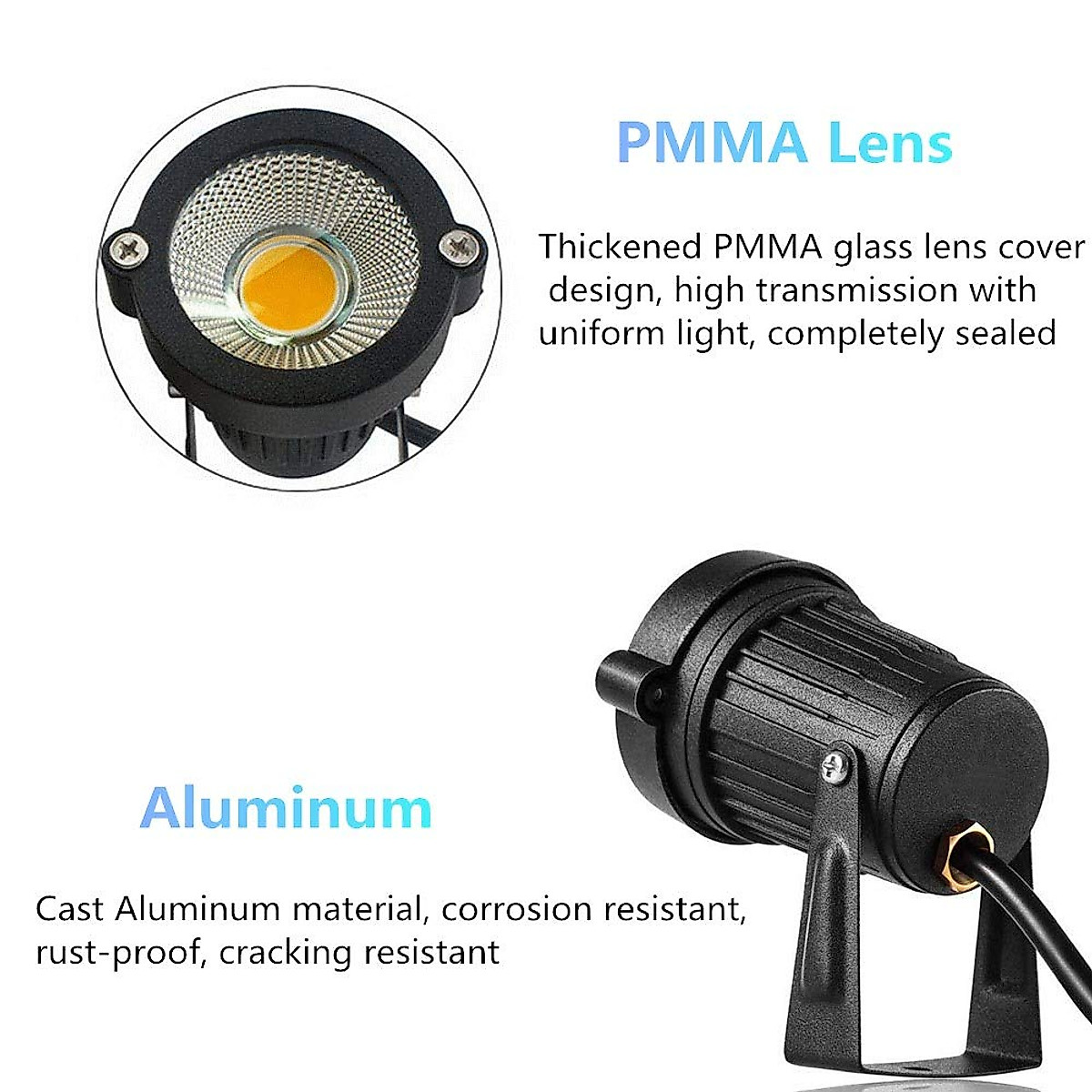 WeLead Bright LED Spotlight 7W COB Pathway Lights with U.S. Plug Flag Spot Light Garden Light with Metal Ground Stake, Waterproof Landscape Lighting for Lawn, Driveway, Yard, Set of 2 (Cool White)