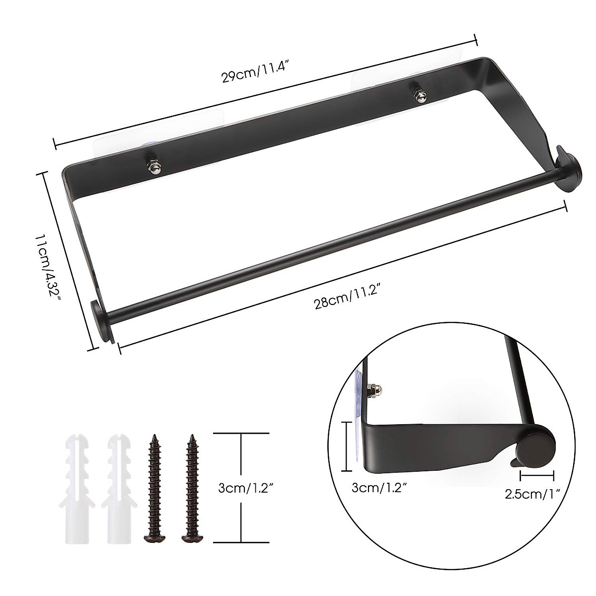 PHUNAYA Under Cabinet Paper Towel Holder Wall Mount for Home Kitchen,Stainless Steel for Large Rolls-Black