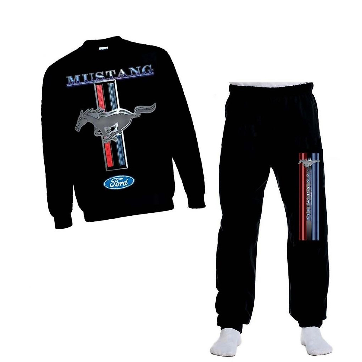Lucky Ride Mustang Logo Ford Symbol Sweatshirt Sweatpants Motor Classic Cars Racing Set Black, Small