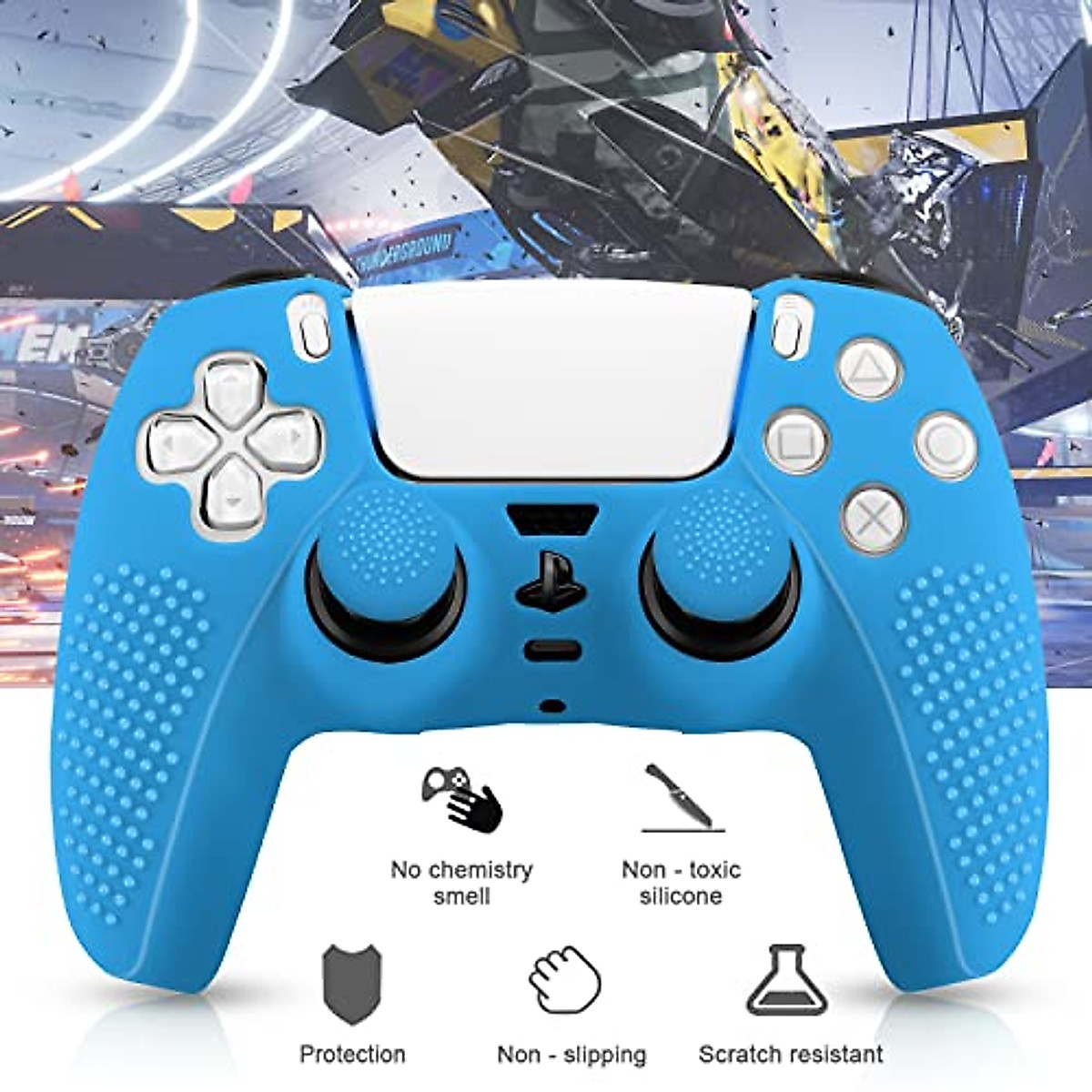 SIKEMAY [2 Pack] PS5 Controller Skin, Anti-Slip Thicken Silicone Protective Cover Case Perfectly Compatible with Playstation 5 Dualsense Controller Grip with 8 x Thumb Grip Caps