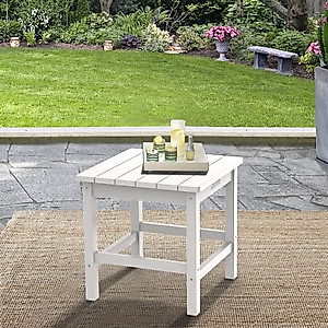 Cecarol Adirondack Side Table, 19.6" Square Oversized Outdoor Side Table, Fade-Resistant and Weather Resistant End Table, Poly Resin Worry-Free Plastic Table for Porch, Patio, Seaside, White-OST01