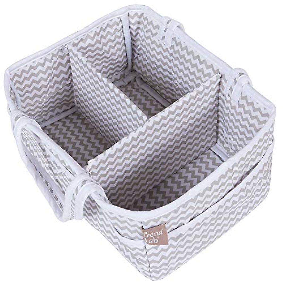Dove Gray Chevron Storage Caddy - Chevron Print Body, Handles and Lining, Gray and White Trim, Gray and White, Two Handles, 12 in x 6 in x 8 in