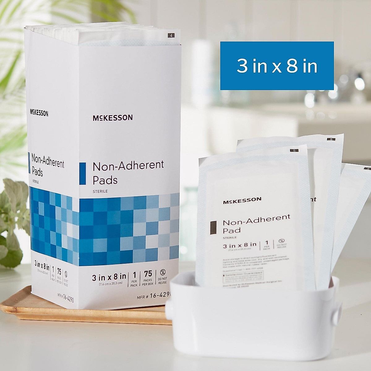 McKesson Non-Adherent Dressing Pads, Sterile, Nylon/Polyester, 3 in x 8 in, 75 Count, 1 Pack